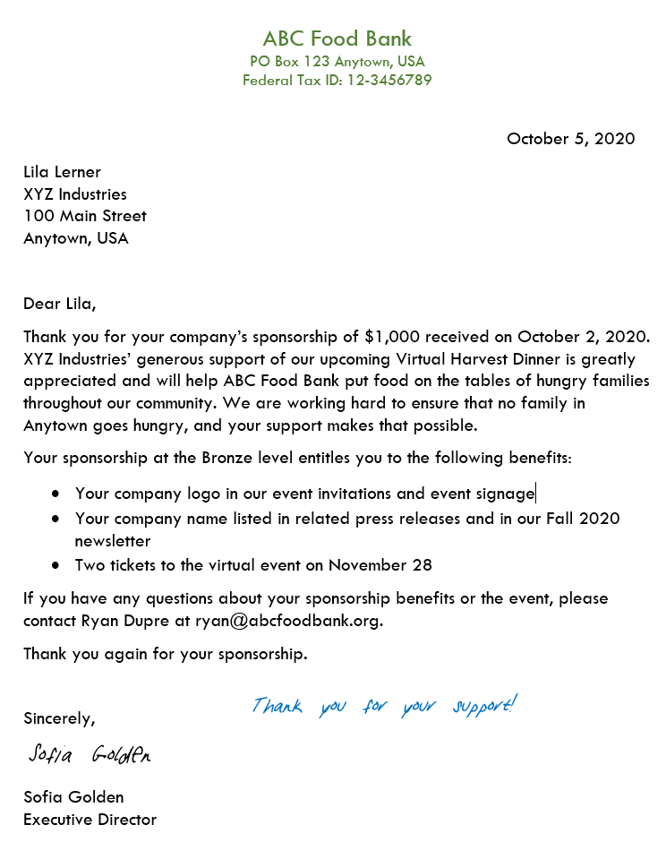 How To Create An Acknowledgment Template For Sponsorships Little